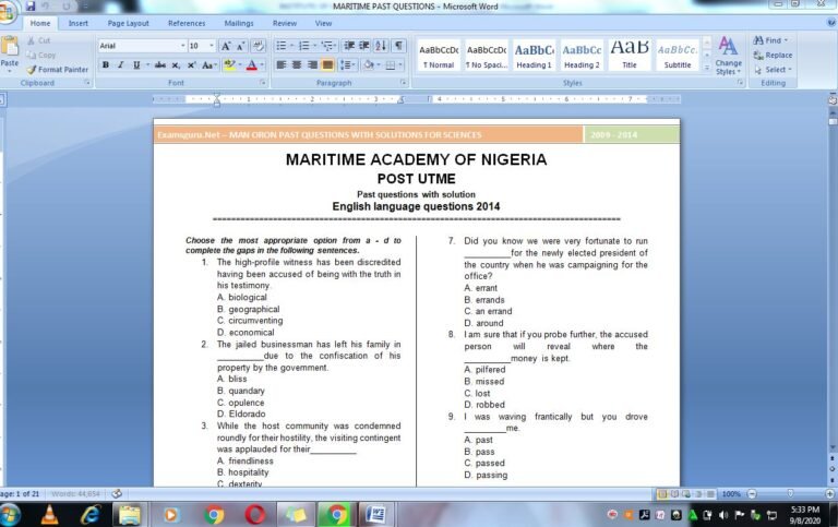 NMU Post UTME Past Questions and Answers | Free PDF Download.